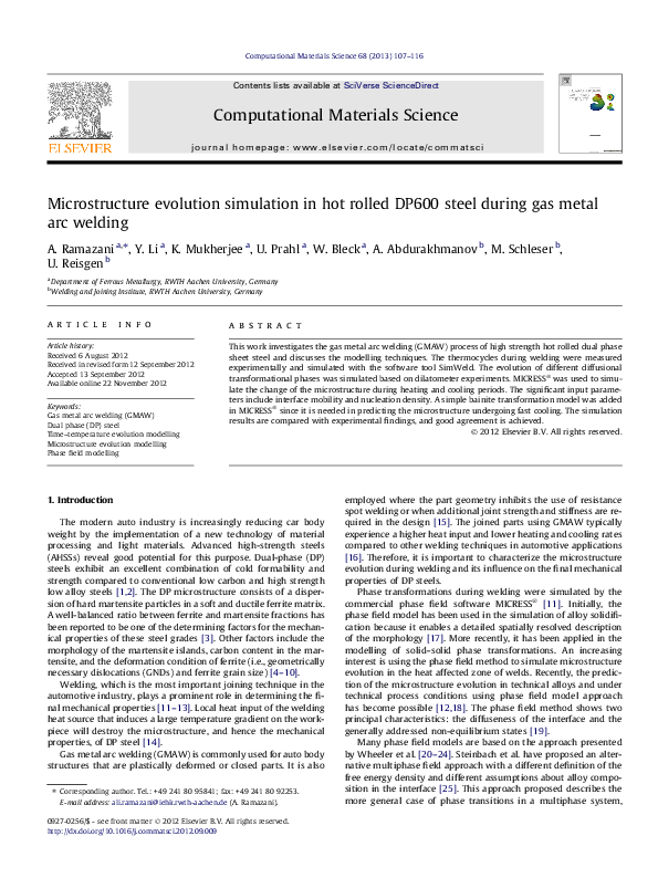 Pdf Microstructure Evolution Simulation In Hot Rolled Dp600 Steel During Gas Metal Arc Welding