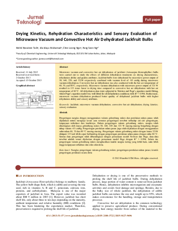 (PDF) Drying Kinetics, Rehydration Characteristics and Sensory Evaluation of Microwave Vacuum ...