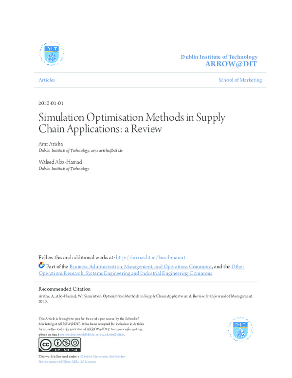 (PDF) Simulation Optimisation Methods in Supply Chain Applications: a Review