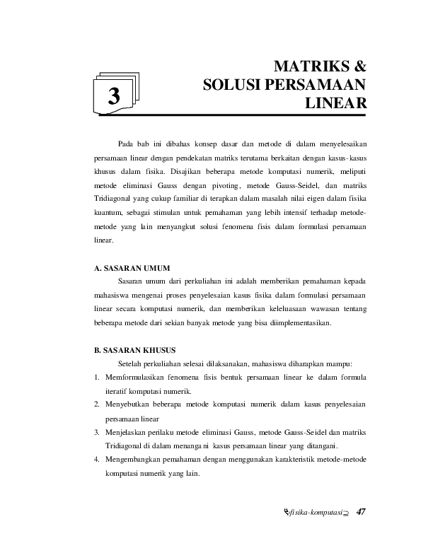 (PDF) MATRIKS & SOLUSI PERSAMAAN LINEAR