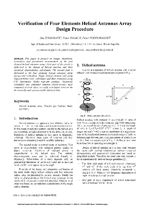 Verification of Four Elements Helical Antennas Array Design Procedure
