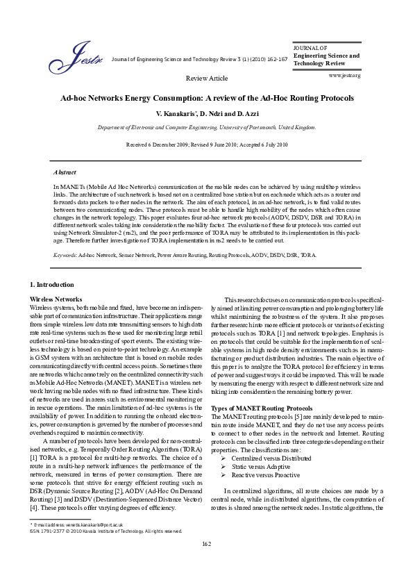Pdf Ad Hoc Networks Energy Consumption A Review Of The Ad Hoc Routing Protocols Engineering