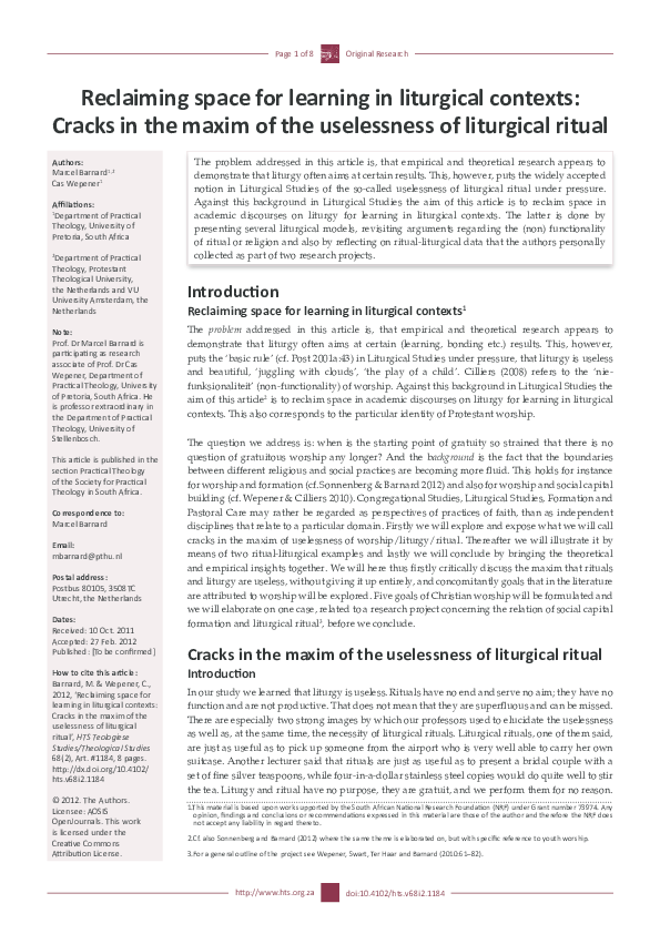 (PDF) Reclaiming space for learning in liturgical contexts: Cracks in ...
