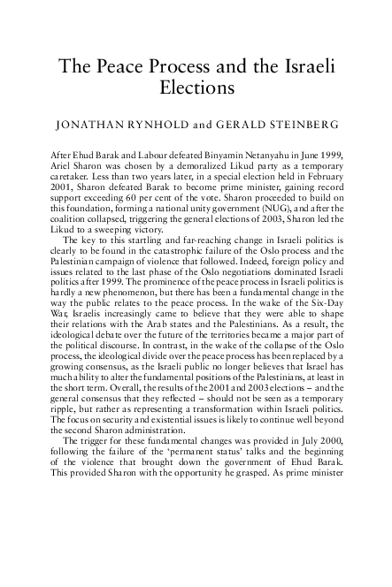 (PDF) The Peace Process and the 2003 Israeli Elections