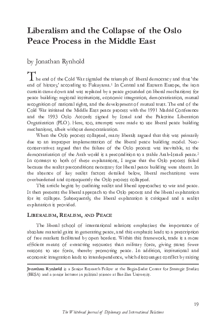 (PDF) Liberalism and the Collapse of the Oslo Peace Process in the ...