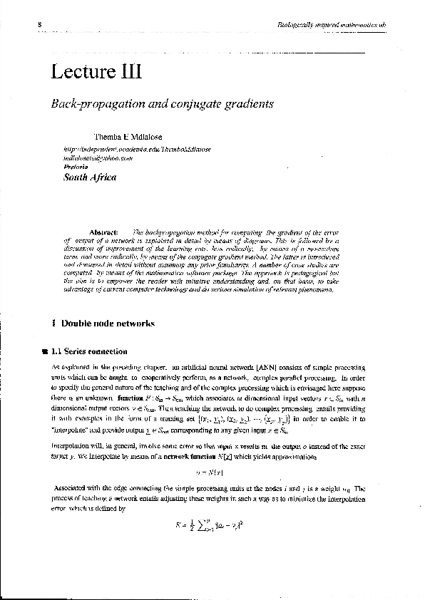 (PDF) Back-propagation and conjugate gradients