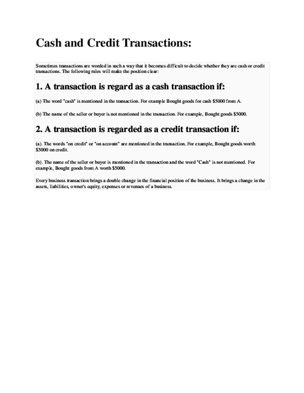 (DOC) Cash and Credit Transactions
