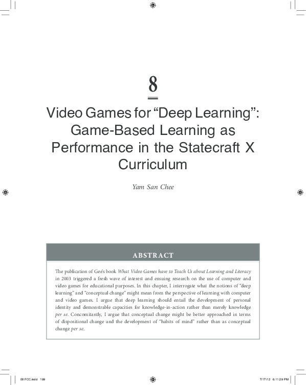 (PDF) Video games for "deep learning": Game-based learning as ...