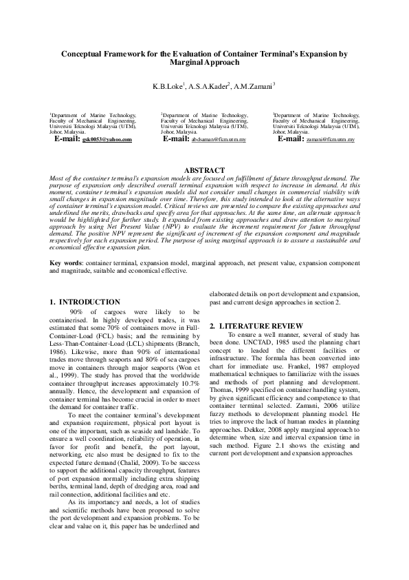 Pdf Conceptual Framework For The Evaluation Of Container Terminals Expansion By Marginal Approach