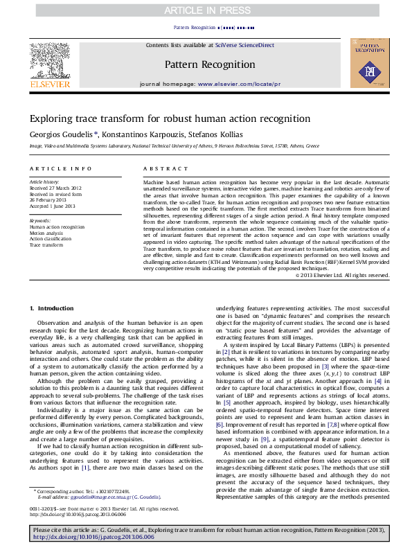 (PDF) Exploring trace transform for robust human action recognition