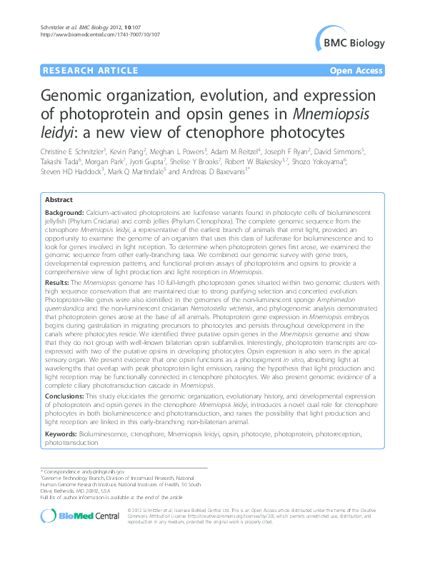 (PDF) Genomic organization, evolution, and expression of photoprotein ...