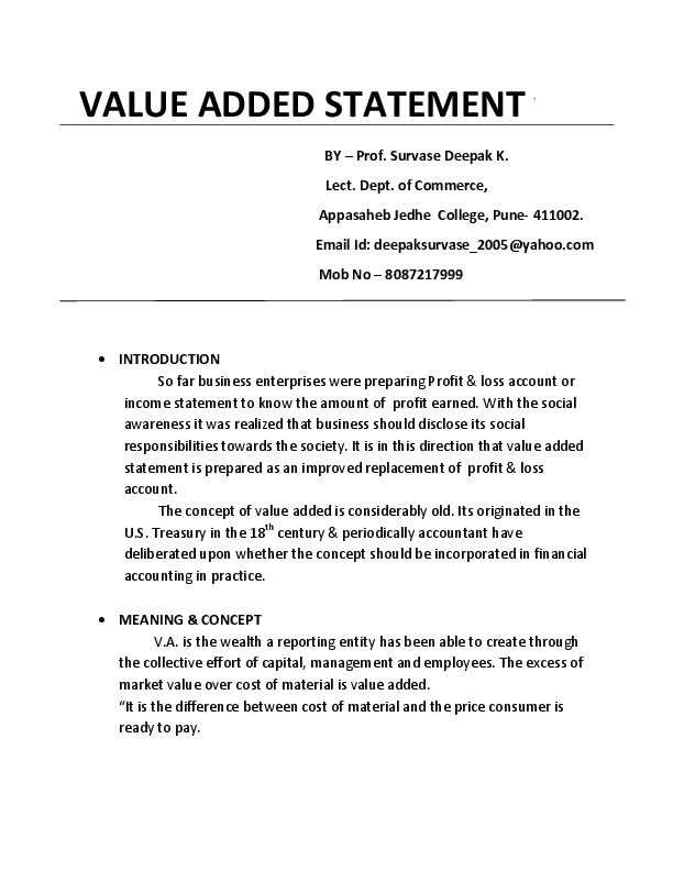 (DOC) VALUE ADDED STATEMENT