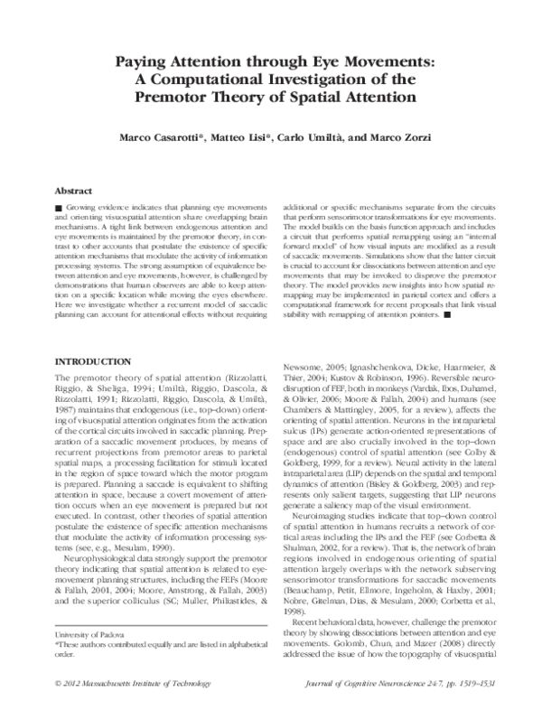(PDF) Paying Attention through Eye Movements: A Computational Investigation of the Premotor ...