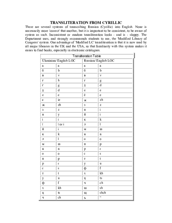 (PDF) TRANSLITERATION FROM CYRILLIC
