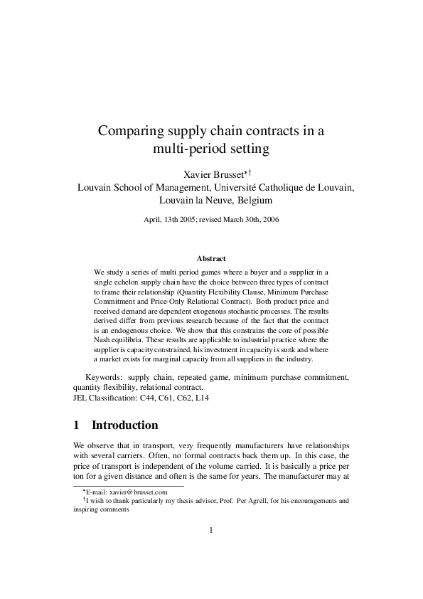 (PDF) Comparing supply chain contracts in a multi-period setting