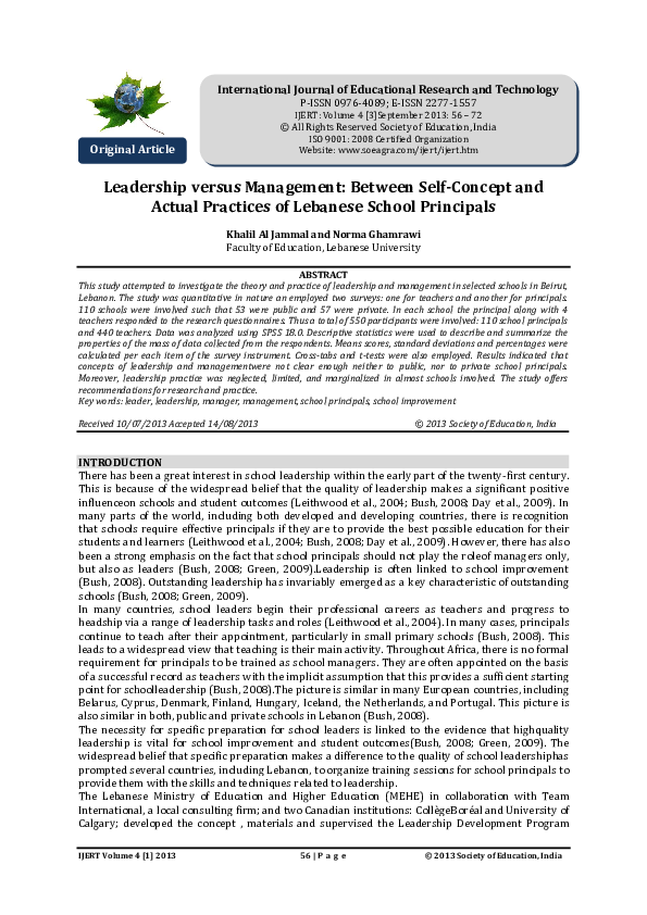 (PDF) Leadership versus Management