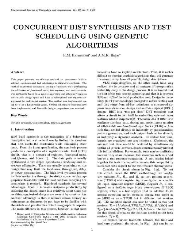 (PDF) CONCURRENT BIST SYNTHESIS AND TEST SCHEDULING USING GENETIC ...