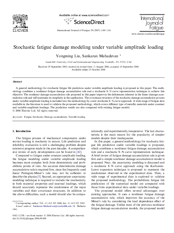 (PDF) Stochastic fatigue damage modeling under variable amplitude loading