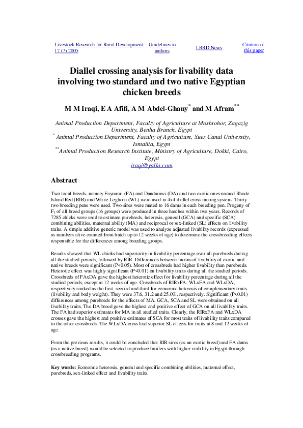 (PDF) Diallel crossing analysis for livability data involving two ...