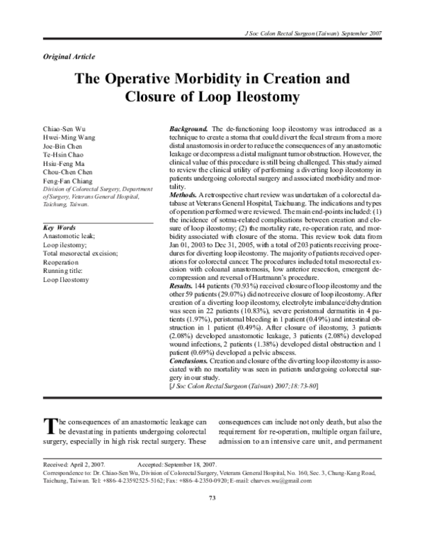 (PDF) The Operative Morbidity in Creation and Closure of Loop Ileostomy