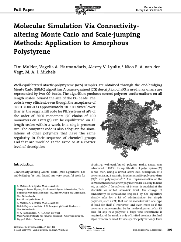(PDF) Molecular Simulation Via Connectivity- altering Monte Carlo and ...
