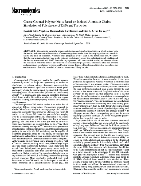 (PDF) Coarse-Grained Polymer Melts Based on Isolated Atomistic Chains: Simulation of Polystyrene ...