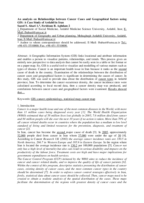 Doc An Analysis On Relationships Between Cancer Cases And Geographical Factors Using Gis A