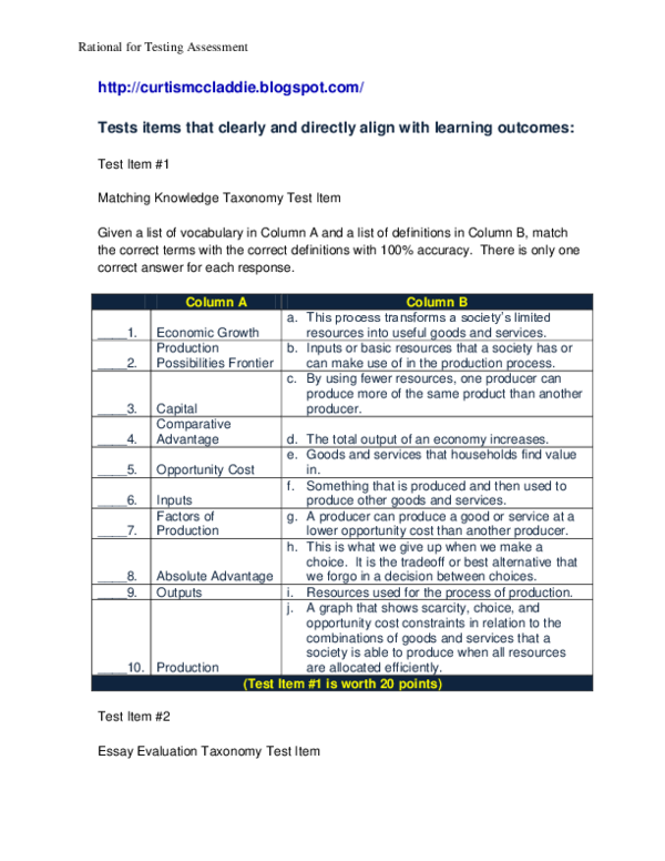 (DOC) Rational for Testing Assessment