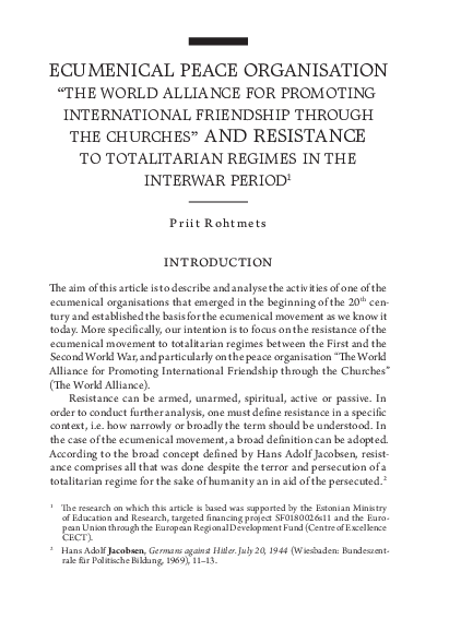 (PDF) ECUMENICAL PEACE ORGANISATION "THE WORLD ALLIANCE FOR PROMOTING ...