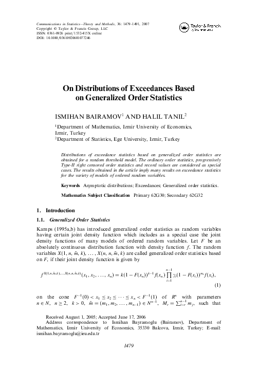 Pdf On Distributions Of Exceedances Based On Generalized Order Statistics