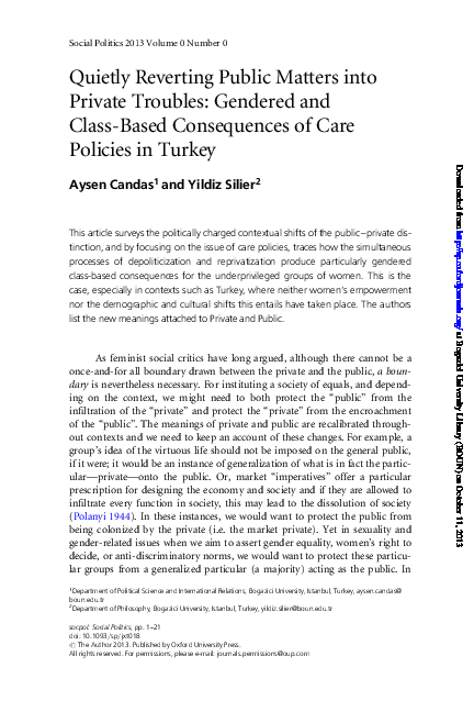 (PDF) Quietly Reverting Public Matters into Private Troubles: Gendered ...