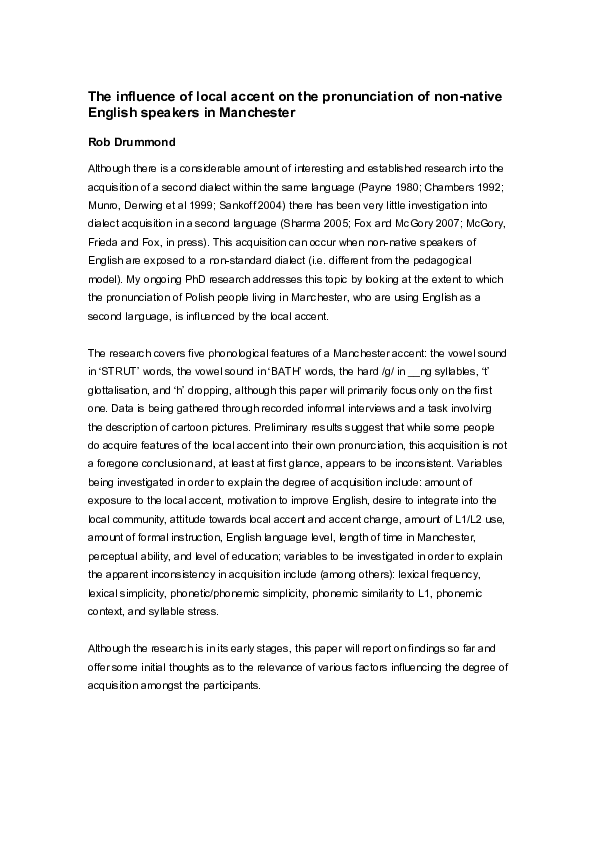 (PDF) The influence of local accent on the pronunciation of non-native ...