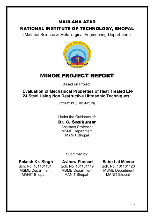 (PDF) MINOR PROJECT REPORT Based on Project: "Evaluation of Mechanical ...