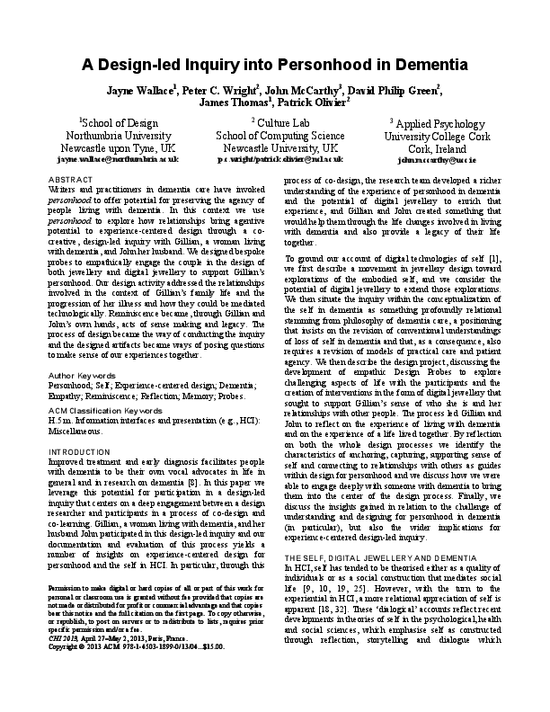 (PDF) A design-led inquiry into personhood in dementia