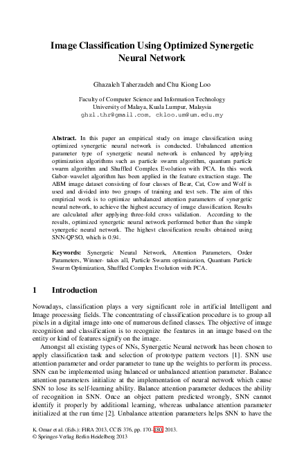 (PDF) Image Classification Using Optimized Synergetic Neural Network