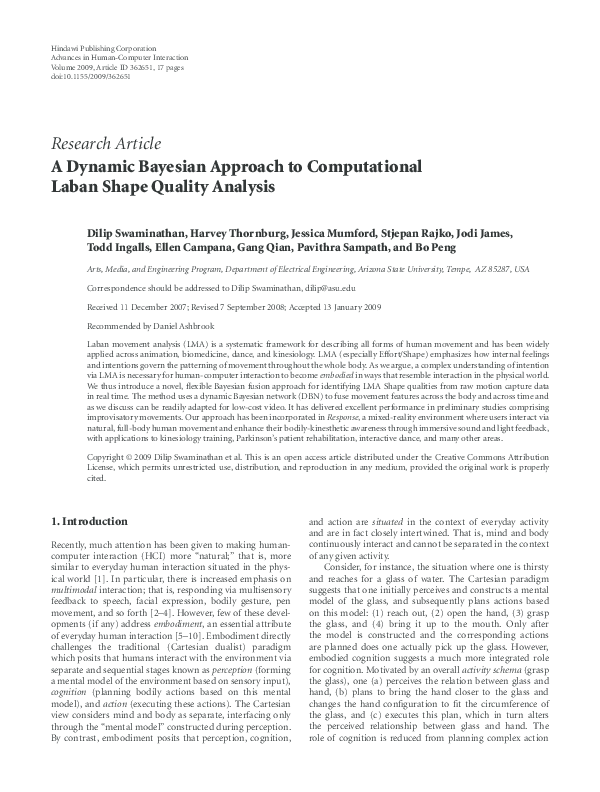 Pdf A Dynamic Bayesian Approach To Computational Laban Shape Quality Analysis