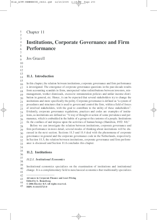 (PDF) Institutions, Corporate Governance and Firm Performance