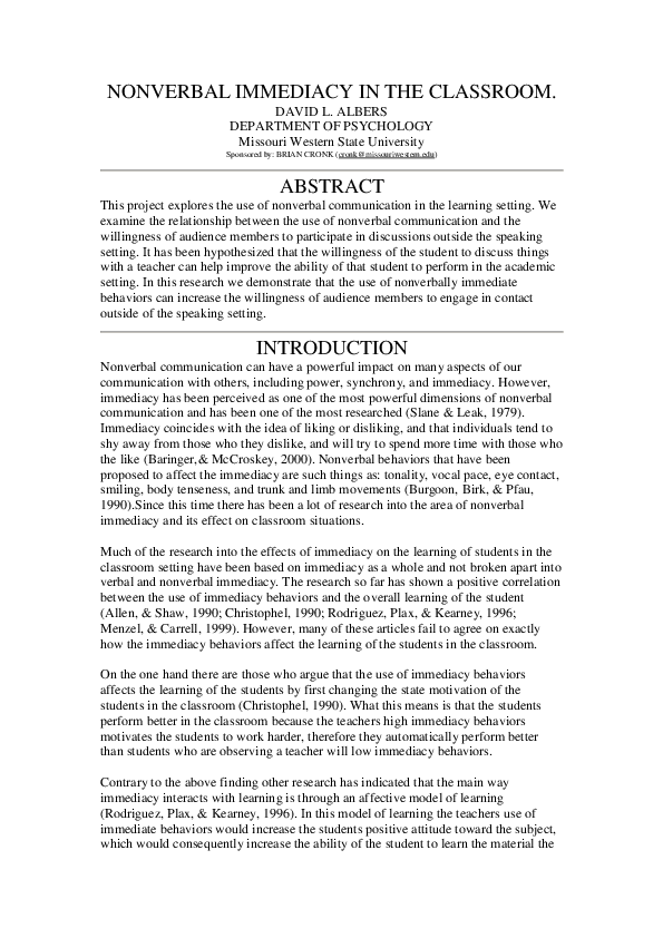 (DOC) NONVERBAL IMMEDIACY IN THE CLASSROOM