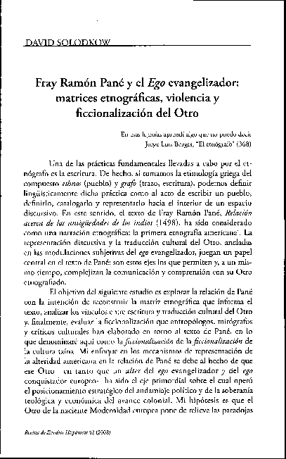 (PDF) "Fray Ramón Pané y el telos evangelizador: matrices etnográficas ...
