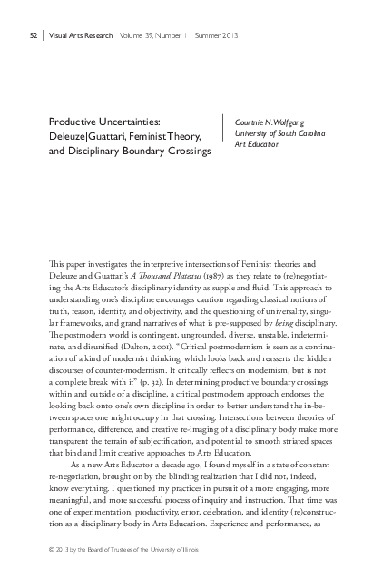 (PDF) Productive Uncertainties: Deleuze|Guattari, Feminist Theory, and Disciplinary Boundary ...