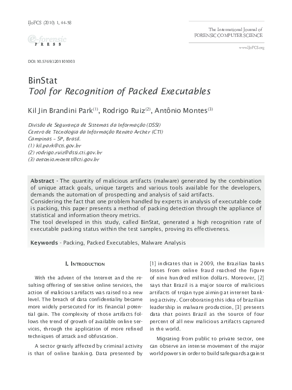 Pdf Binstat Tool For Recognition Of Packed Executables