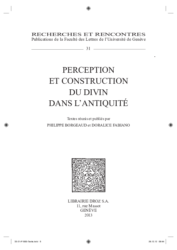 (PDF) Philippe Borgeaud & Doralice Fabiano (éds.), Perception et ...