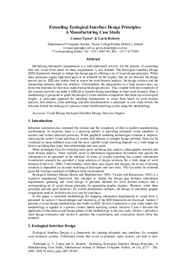 Pdf Extending Ecological Interface Design Principles A Manufacturing