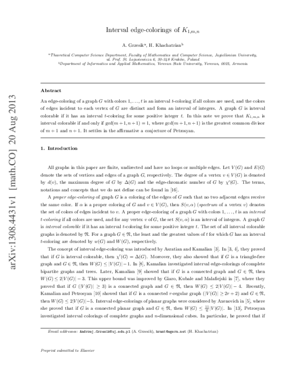 (PDF) Interval edge-colorings of K_{1,m,n} (PDF) Interval edge-colorings of K_{1,m,n}