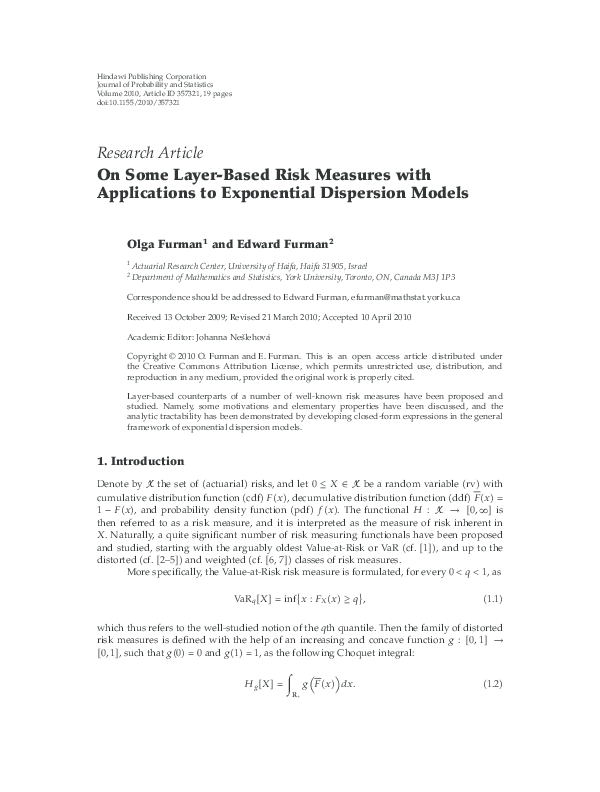 (PDF) On Some Layer-Based Risk Measures with Applications to ...