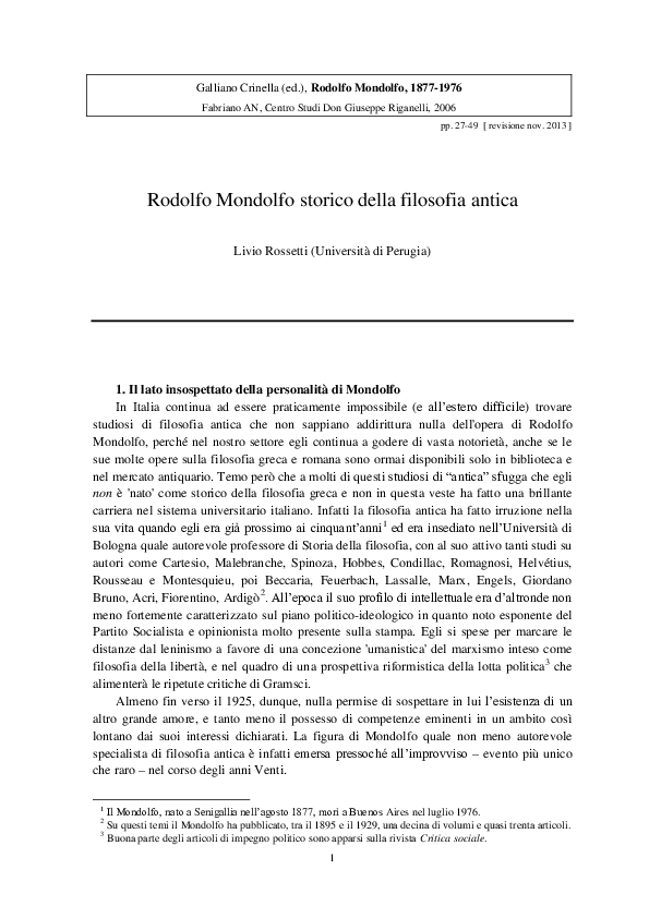 (PDF) Rodolfo Mondolfo storico del pensiero antico [ 2006 ]
