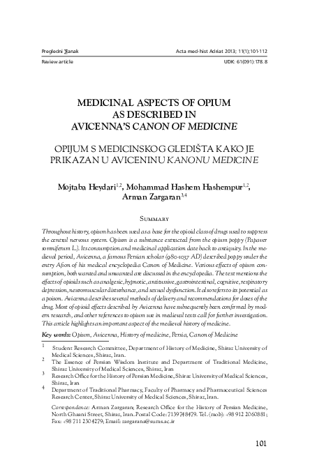 (PDF) MEDICINAL ASPECTS OF OPIUM AS DESCRIBED IN AVICENNA'S CANON OF ...