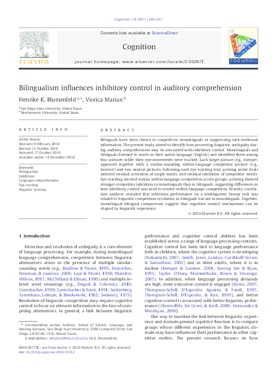 (PDF) Bilingualism influences inhibitory control in auditory comprehension