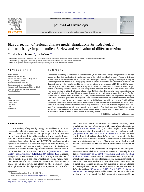 (PDF) Bias correction of regional climate model simulations for hydrological climate-change ...