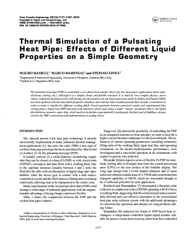(PDF) Thermal Simulation of a Pulsating Heat Pipe: Effects of Different ...